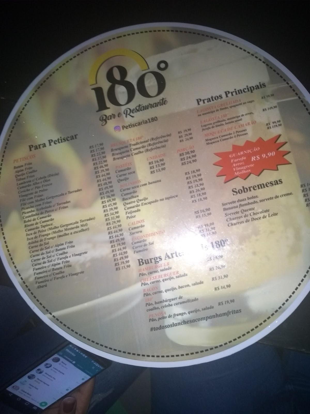 Menu em Rooftop 180° pub & Bar, Salvador