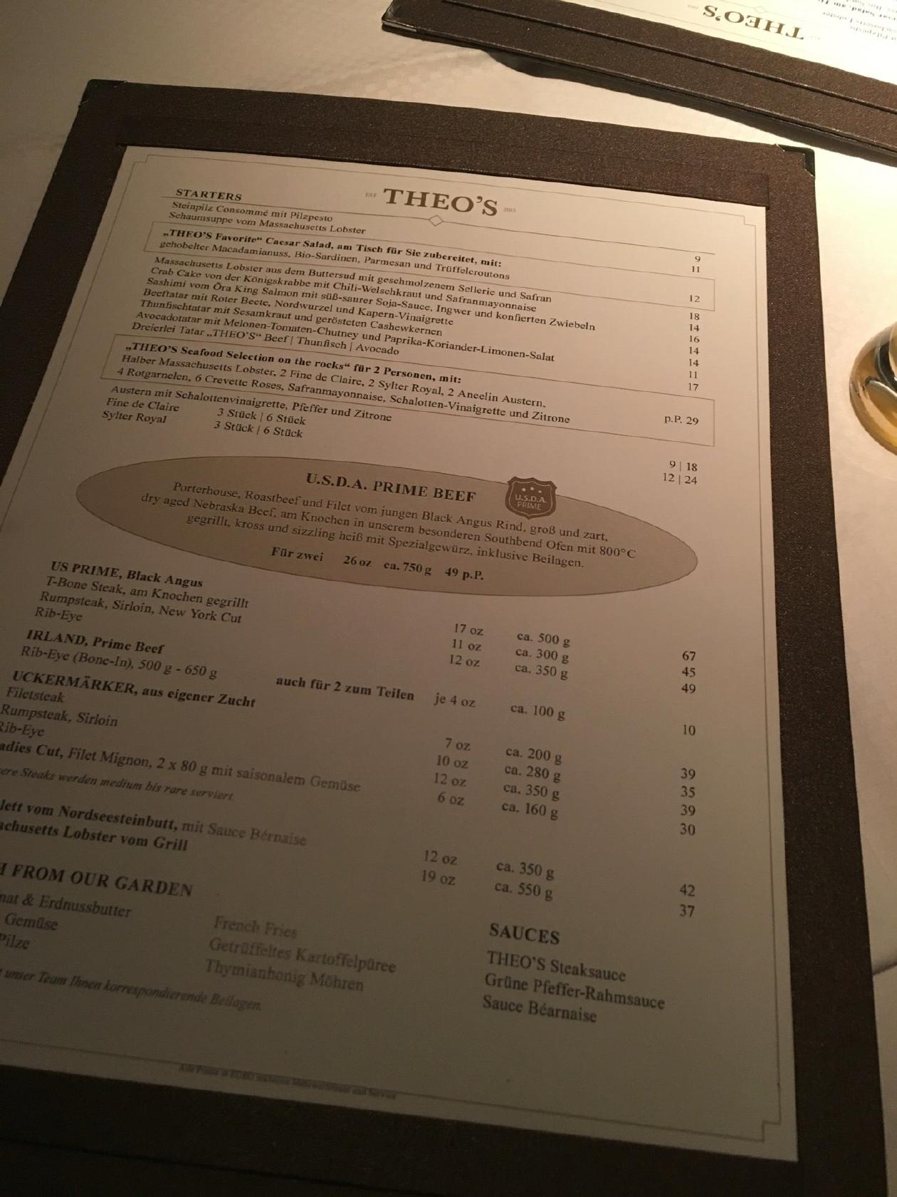 Speisekarte von THEO'S steakhaus, Hamburg