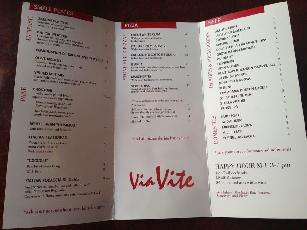 Menu at Via Vite restaurant, Cincinnati