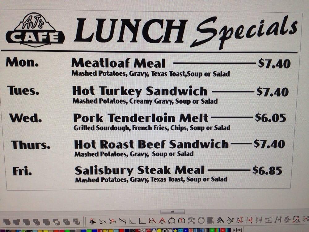 Menu at AJ's Cafe, Omaha