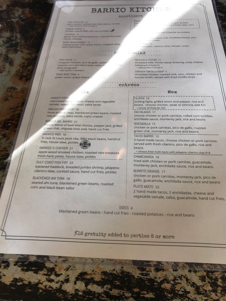 Menu at Barrio Kitchen, Kauneonga Lake