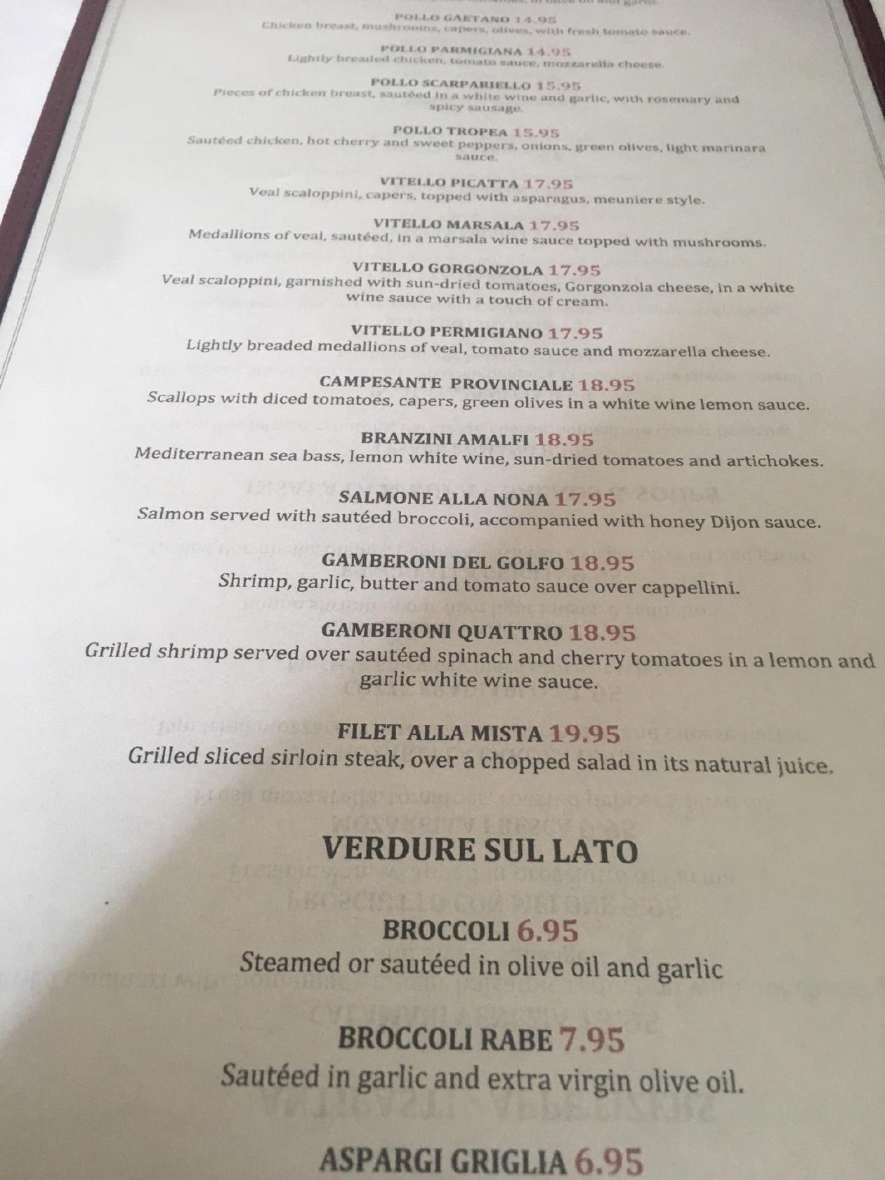 Menu at Cafe Venezia Ristorante Italiano, Bridgewater, Washington Valley Rd