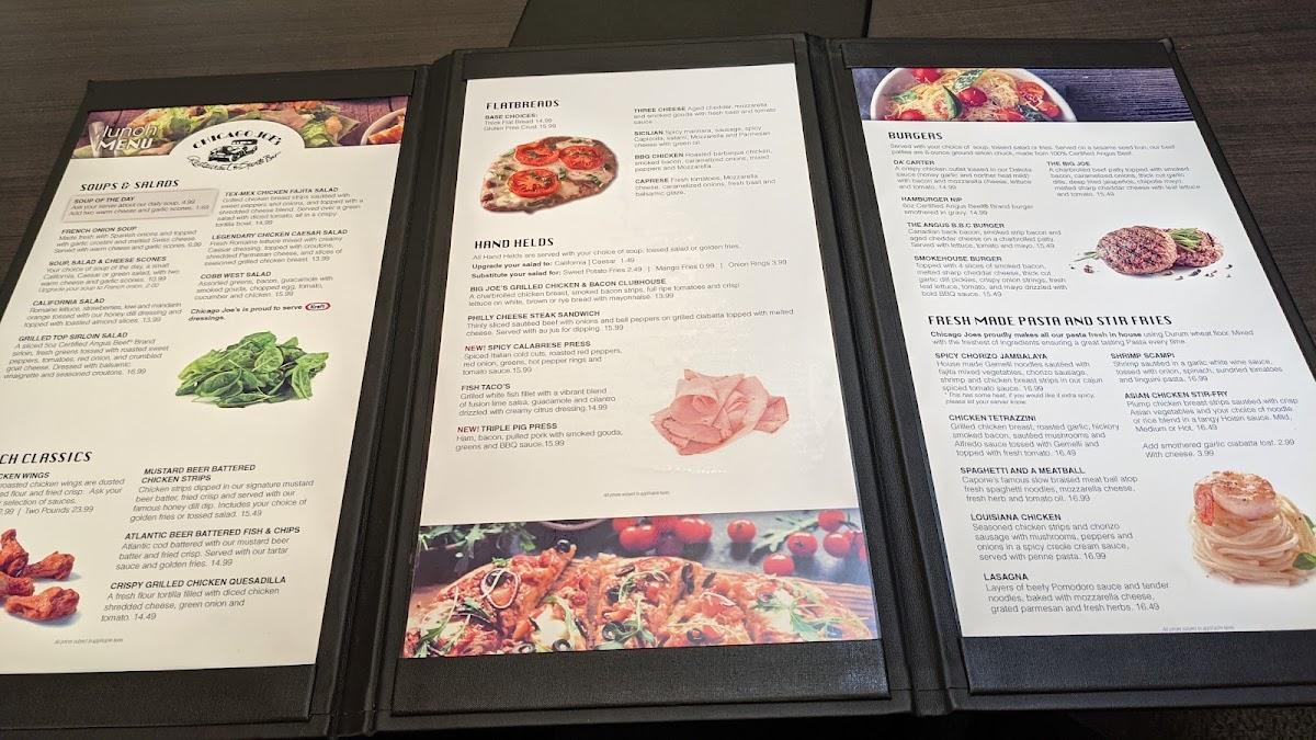 Menu at Chicago Joe's Thunder Bay restaurant, Thunder Bay