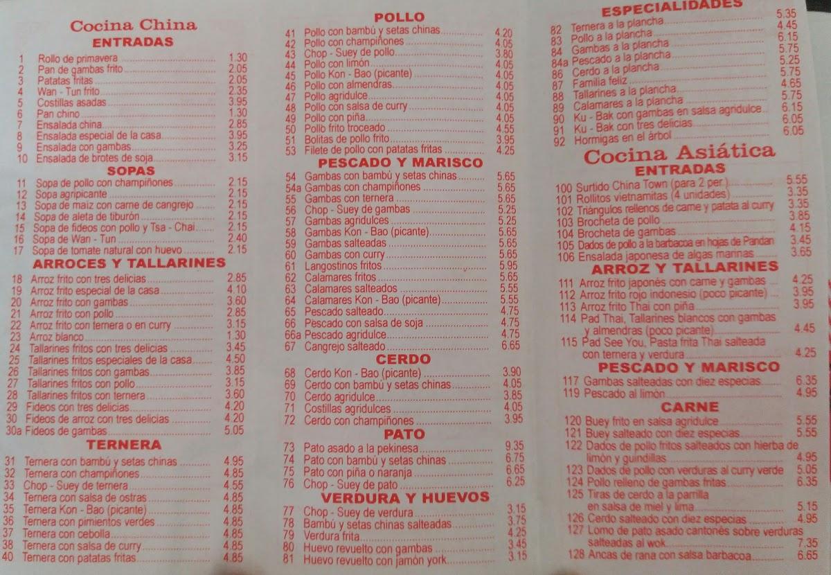 Carta de China Town - Restaurante Chino, La Alcudia