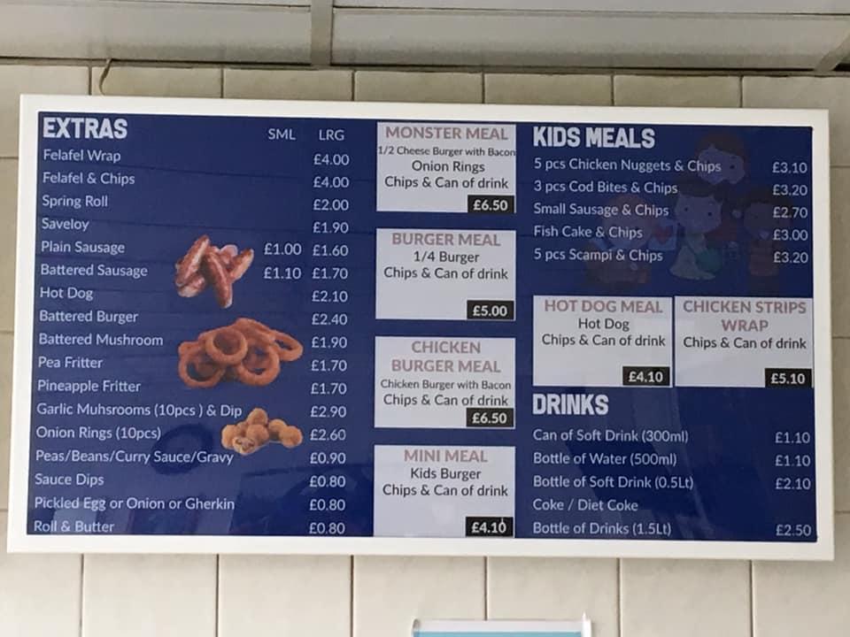 Menu at Chipmonks Fish & Chips restaurant, Street