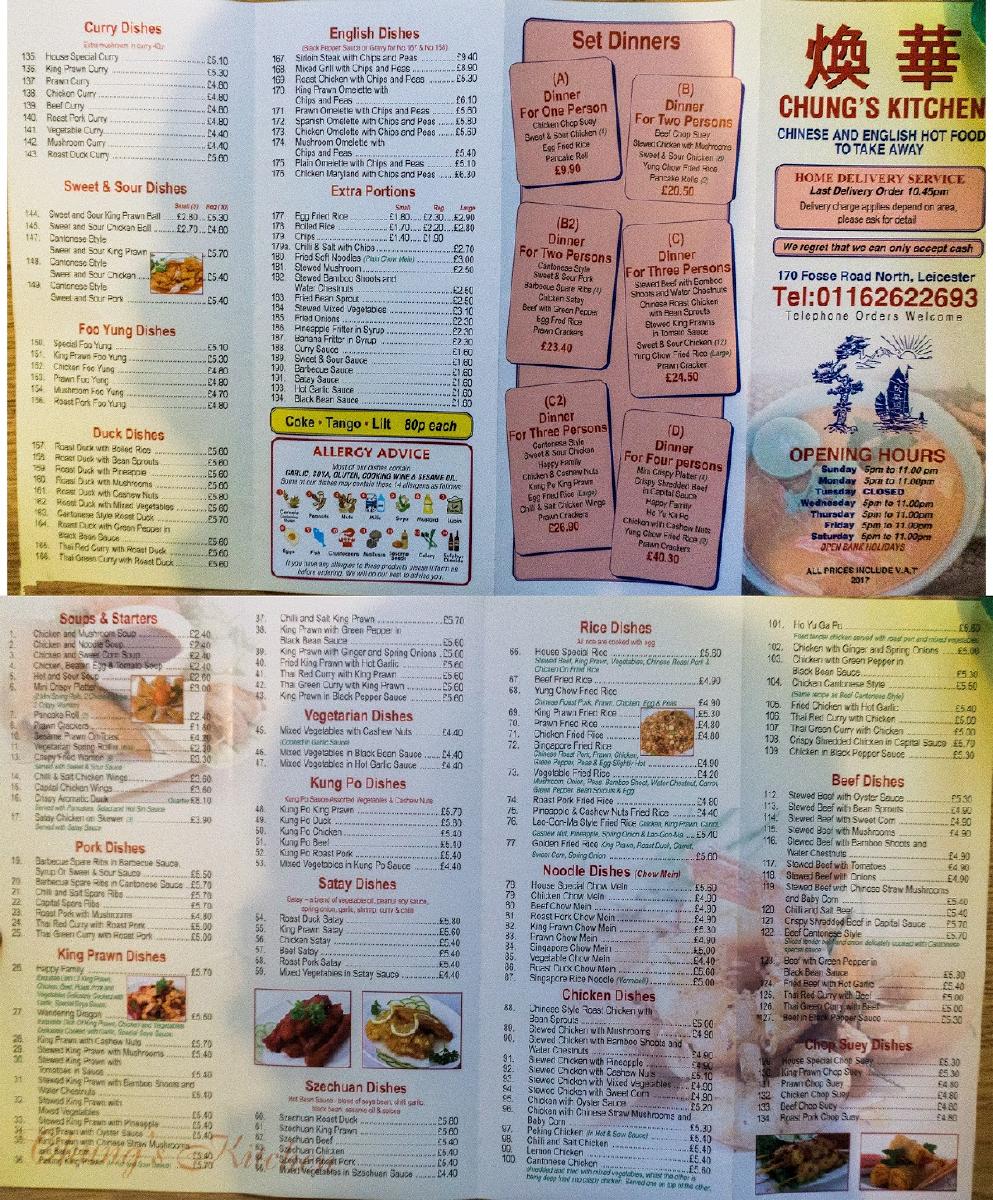 Menu at Chung's Kitchen restaurant, Leicester