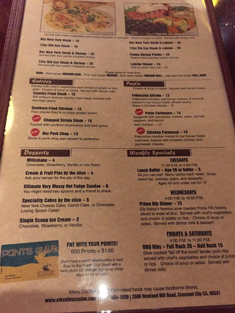 Menu at Warriors Bar & Grill – Elk Valley Casino, Crescent City