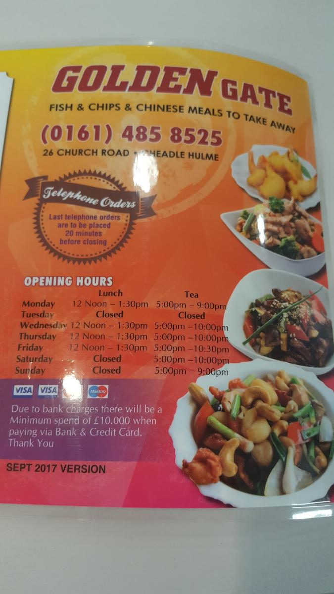 Menu at The Golden Gate restaurant, Cheadle, 26 Church Rd