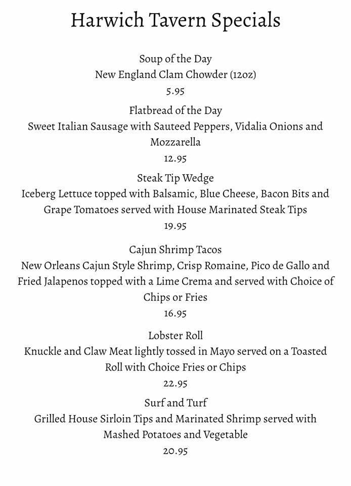 Menu at Harwich Tavern pub & bar, Harwich