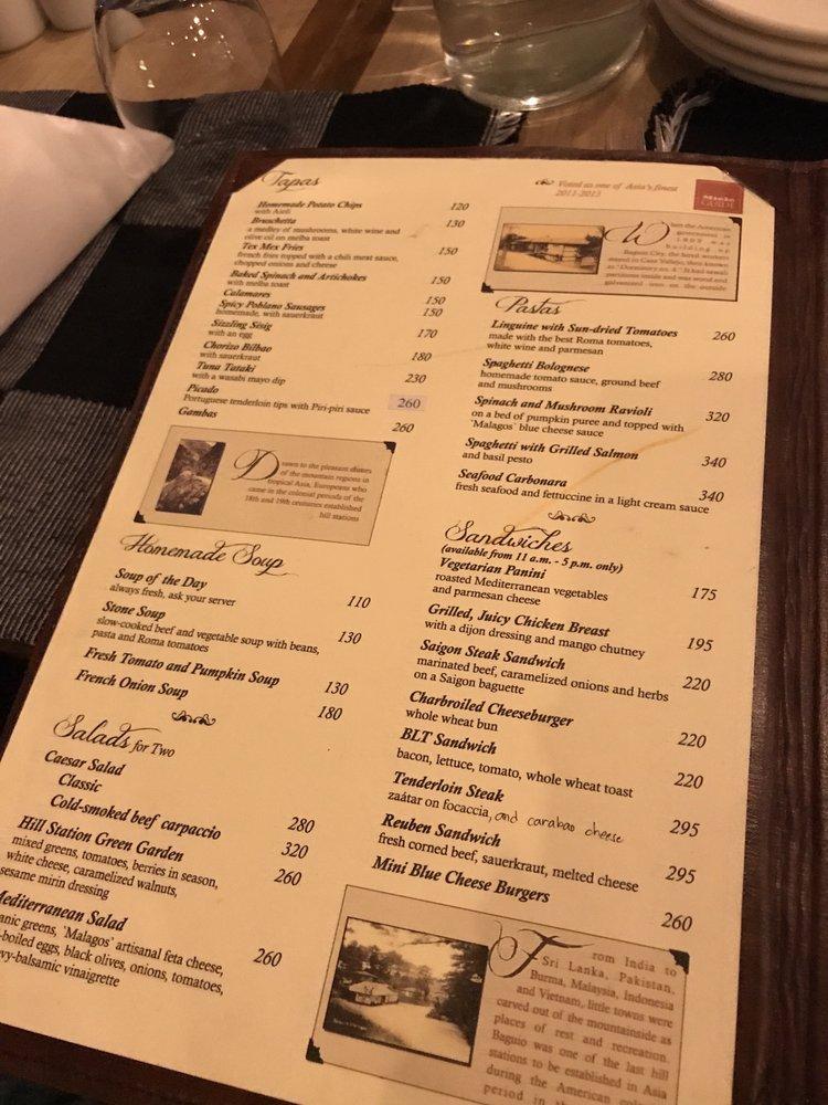 Menu at Hill Station restaurant, Baguio, Casa Vallejo