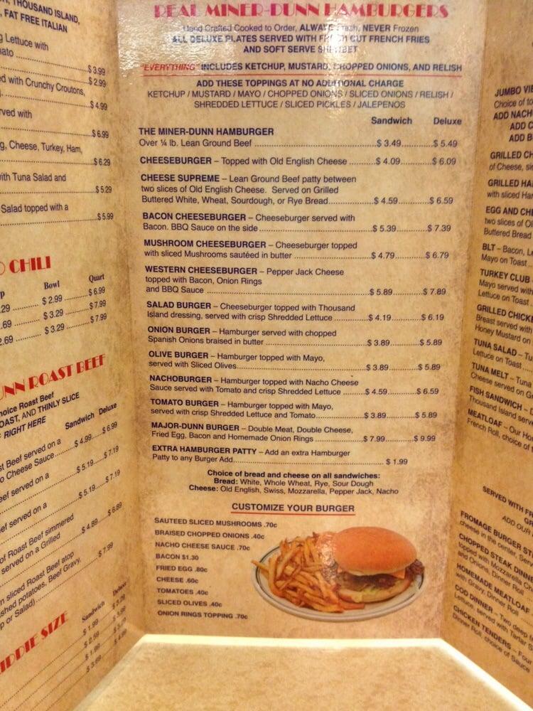 Menu at Miner-Dunn restaurant, Highland