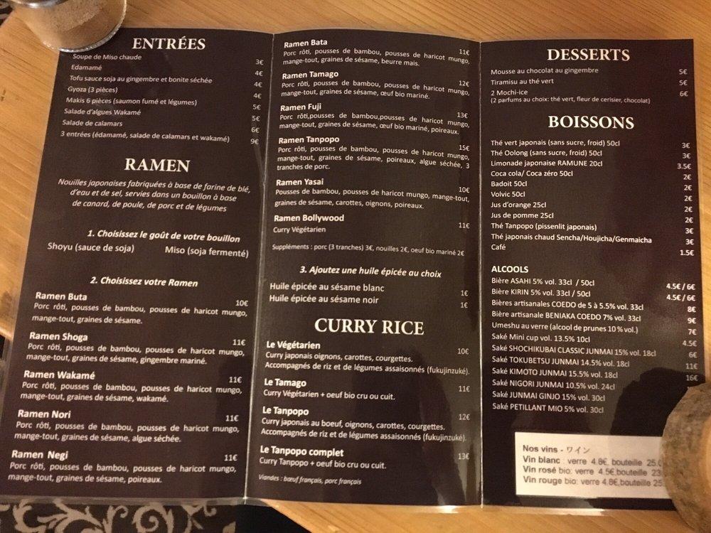 Menu at Tanpopo restaurant, Chamonix