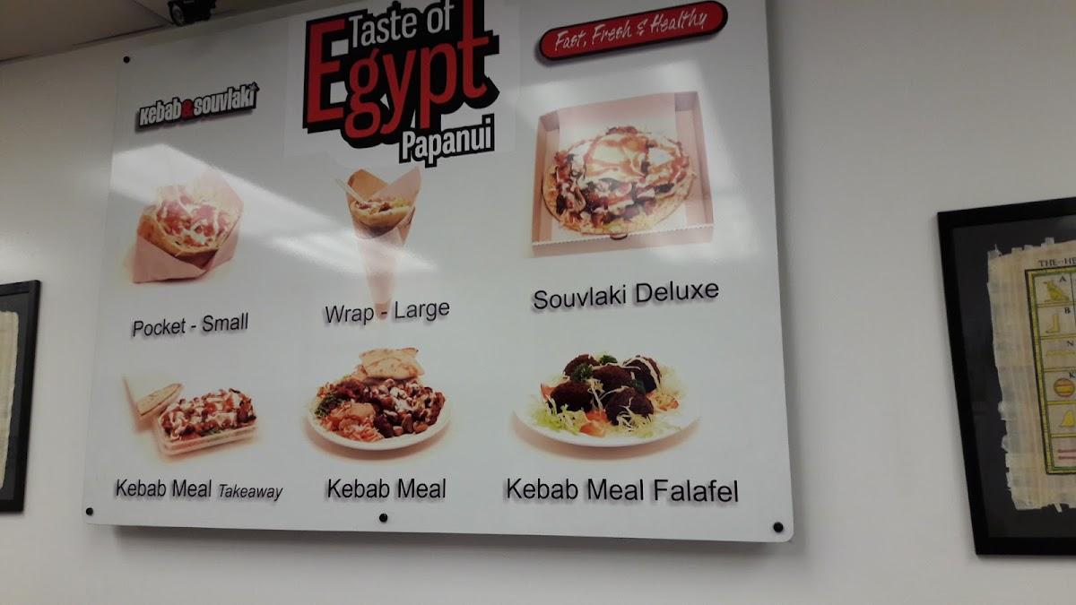 Menu at Taste Of Egypt restaurant, Christchurch