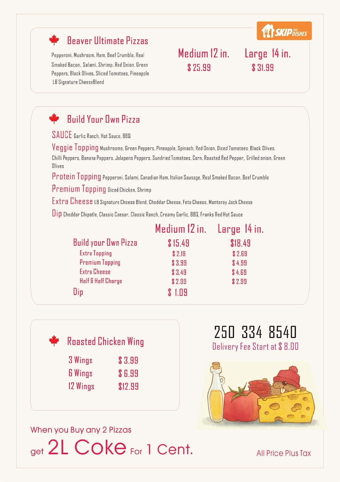 Menu at Beaver Convenience and Pizzeria, Courtenay
