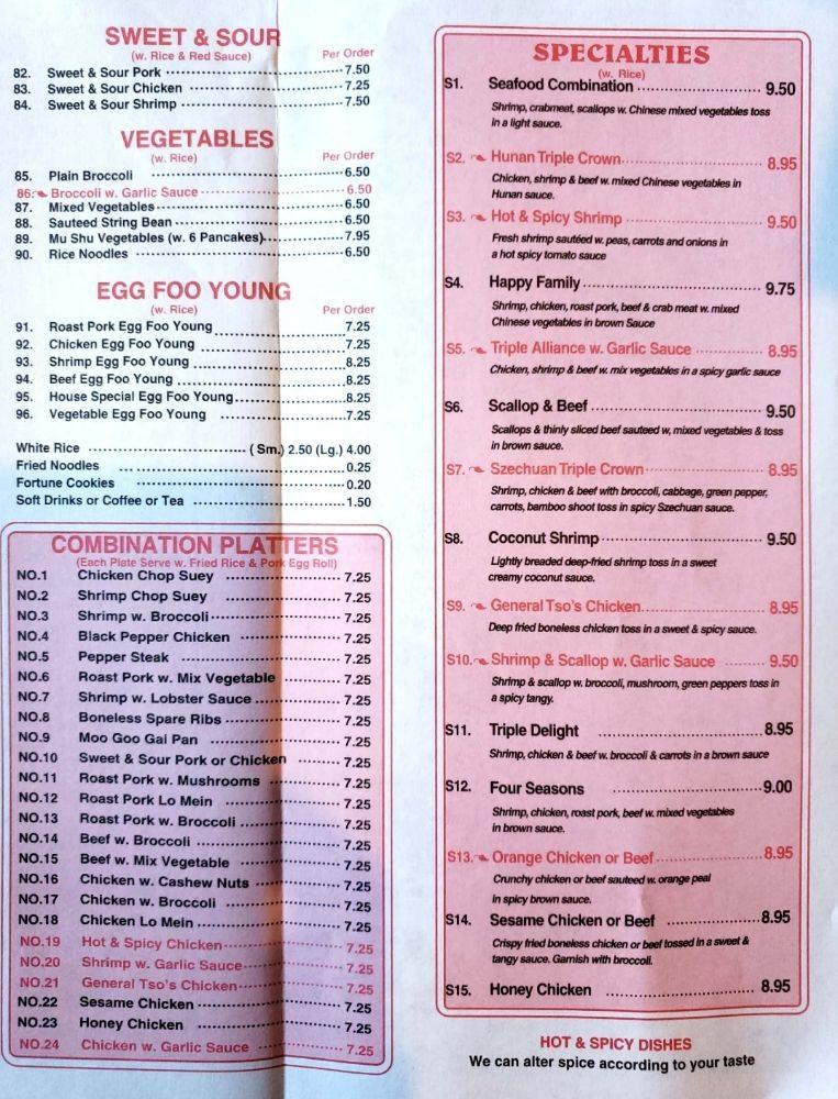 Menu at China Buffet restaurant, Beebe