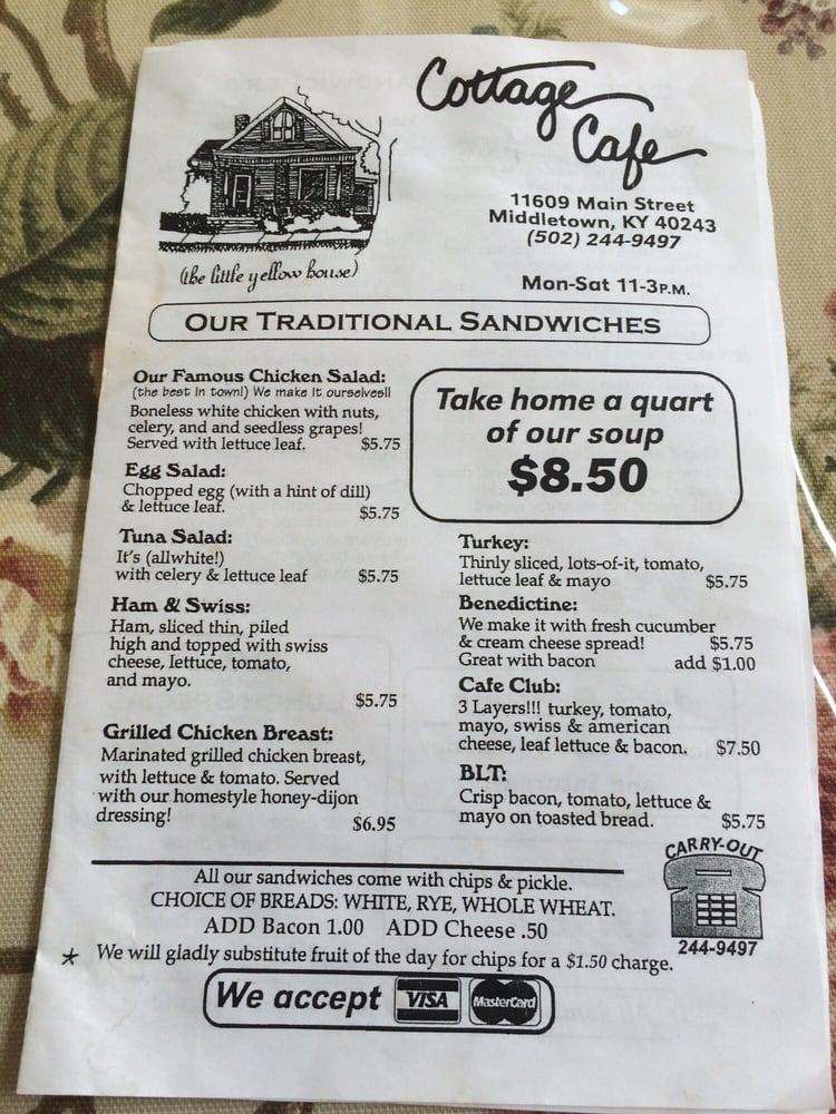 Menu at Cottage Cafe, Louisville