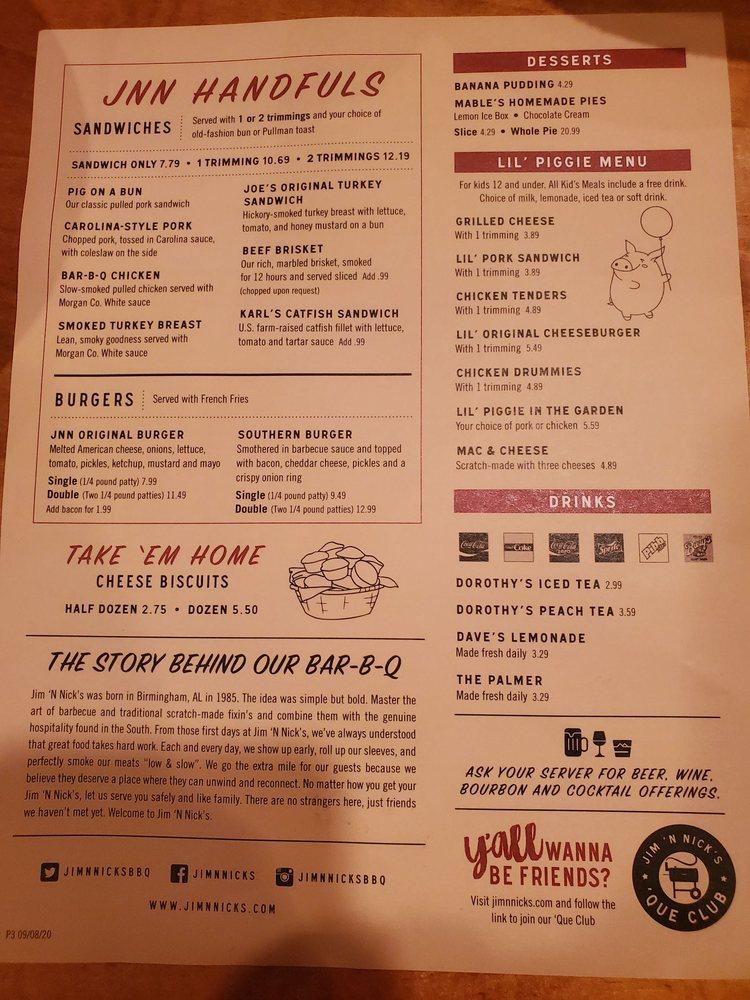 Menu at Jim 'N Nick's BBQ, Concord, Gateway Ln NW