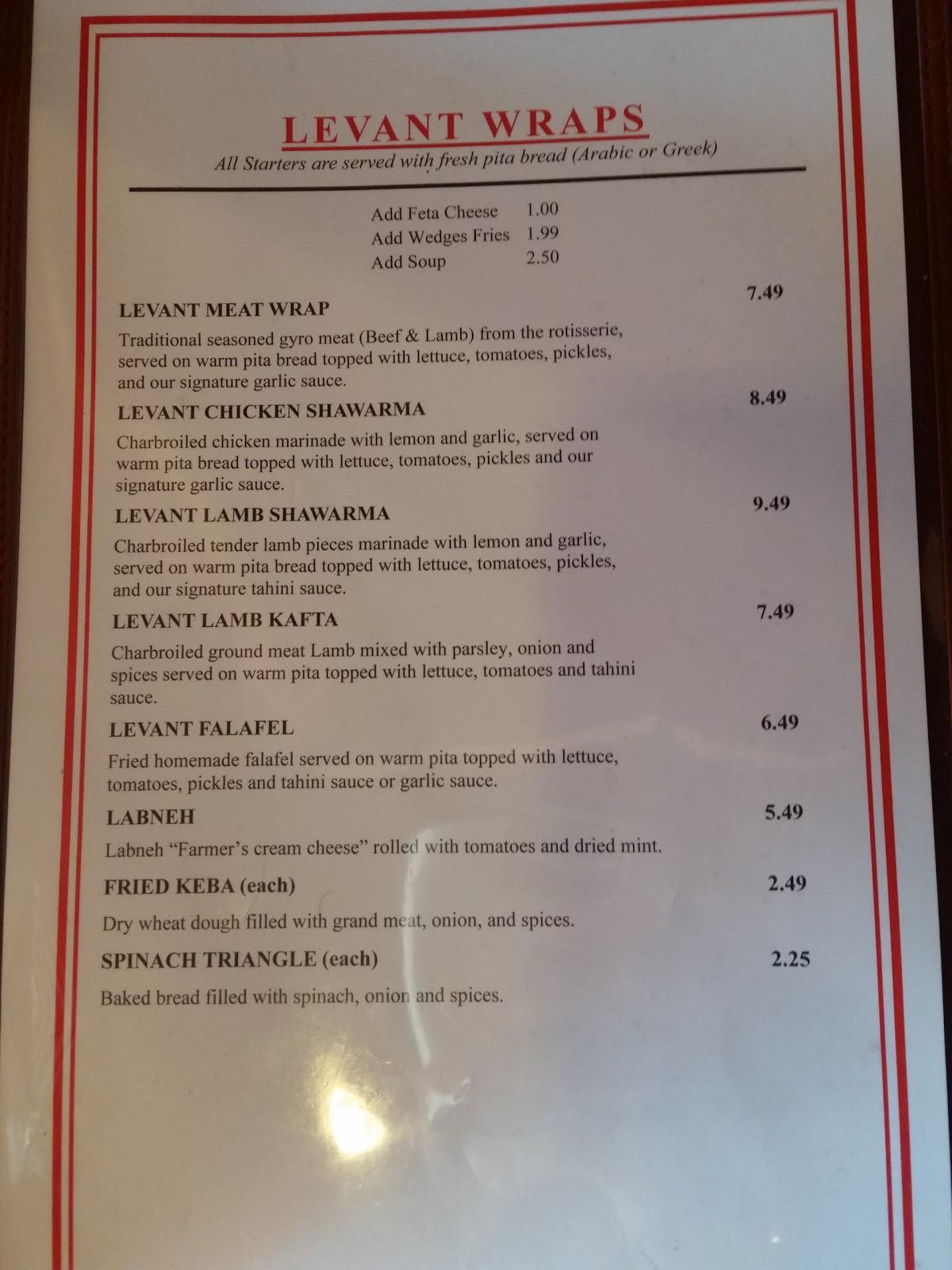 Menu at Levant Mediterranean Grill LLC restaurant, Portland, NW Bethany ...