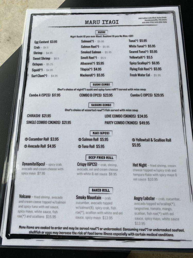 Menu at Maru Iyagi - Hendersonville restaurant, Hendersonville