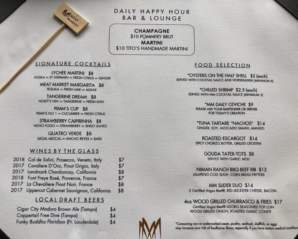 Menu at Meat Market Steakhouse Tampa, Tampa