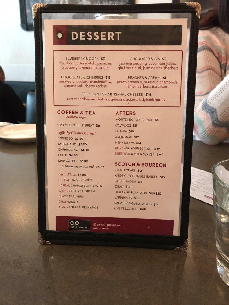 Menu at Richmond Station restaurant, Toronto, 1 Richmond St W