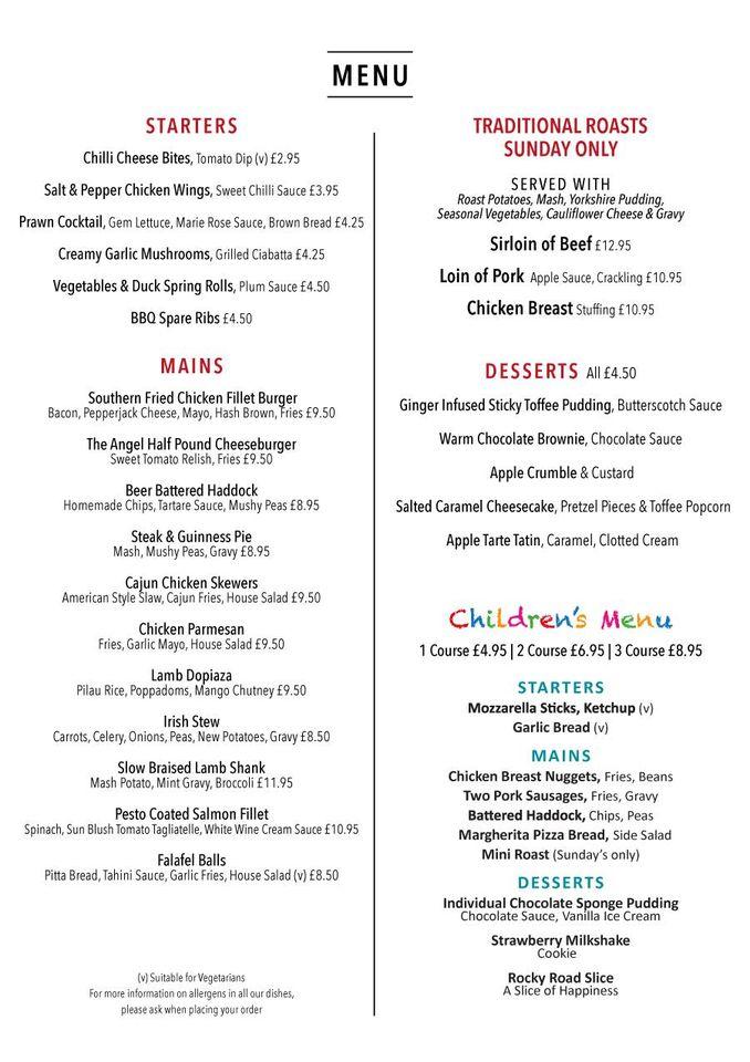 Menu at The Angel at Topcliffe pub & bar, Topcliffe