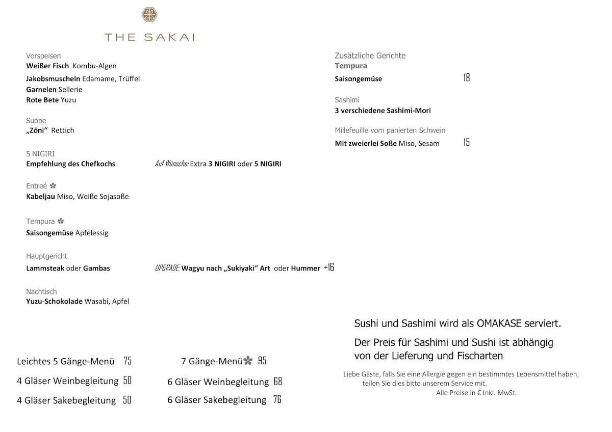 Speisekarte von The Sakai restaurant, Frankfurt am Main, Hedderichstraße 69