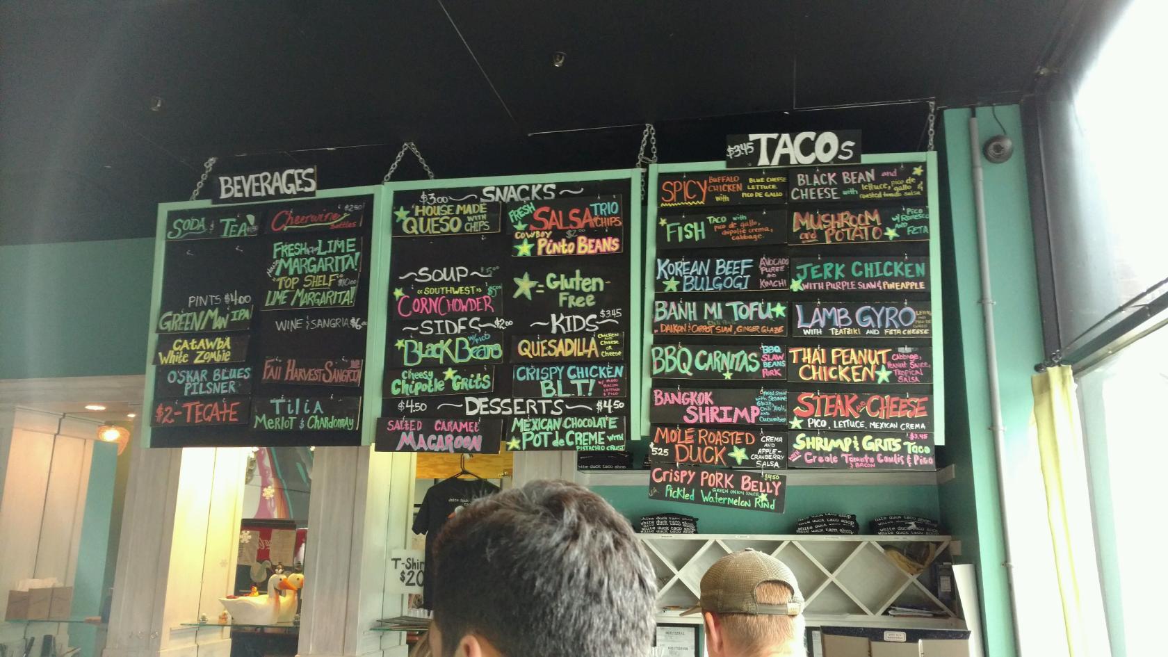Menu at White Duck Taco Shop Downtown restaurant, Asheville, 12 ...
