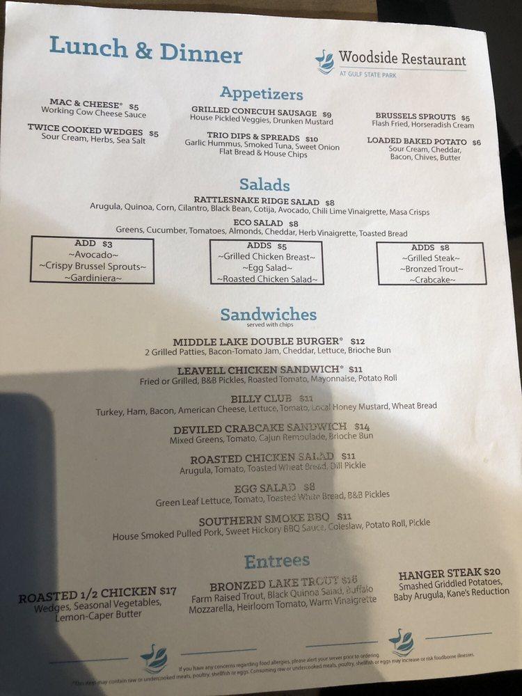 Menu at Woodside Restaurant, Gulf Shores, State Park Rd