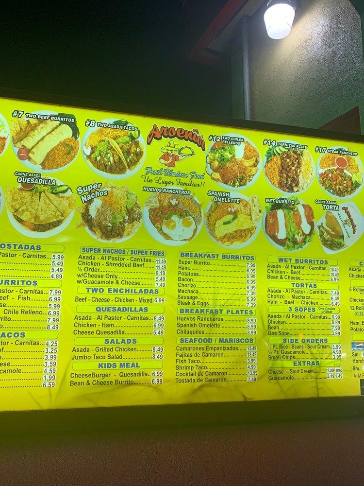 Menu at Arsenio's restaurant, Costa Mesa