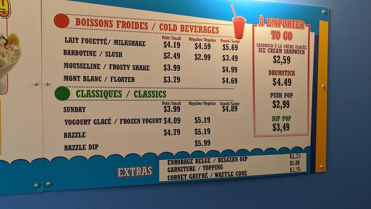 Menu at Cremerie Bennic Dairy Bar, Moncton