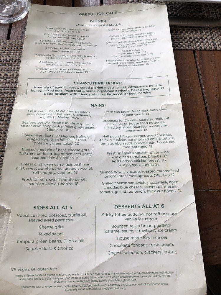 Menu at Green Lion Cafe, Palm Coast, 100 Cooper Ln