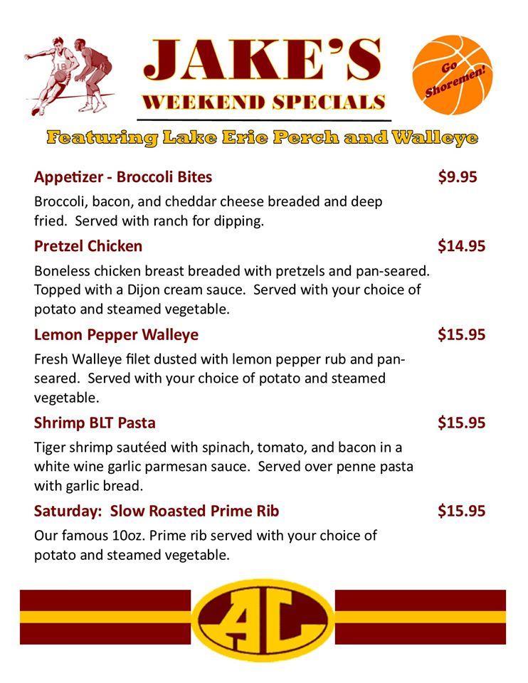 Menu at Jake's On the Lake restaurant, Avon Lake