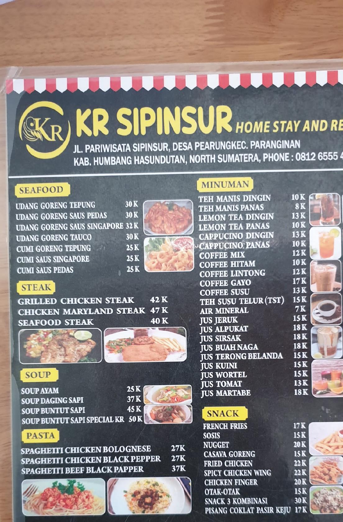 Carta del restaurante KR. SIPINSUR RESTO & HOMESTAY, Indonesia