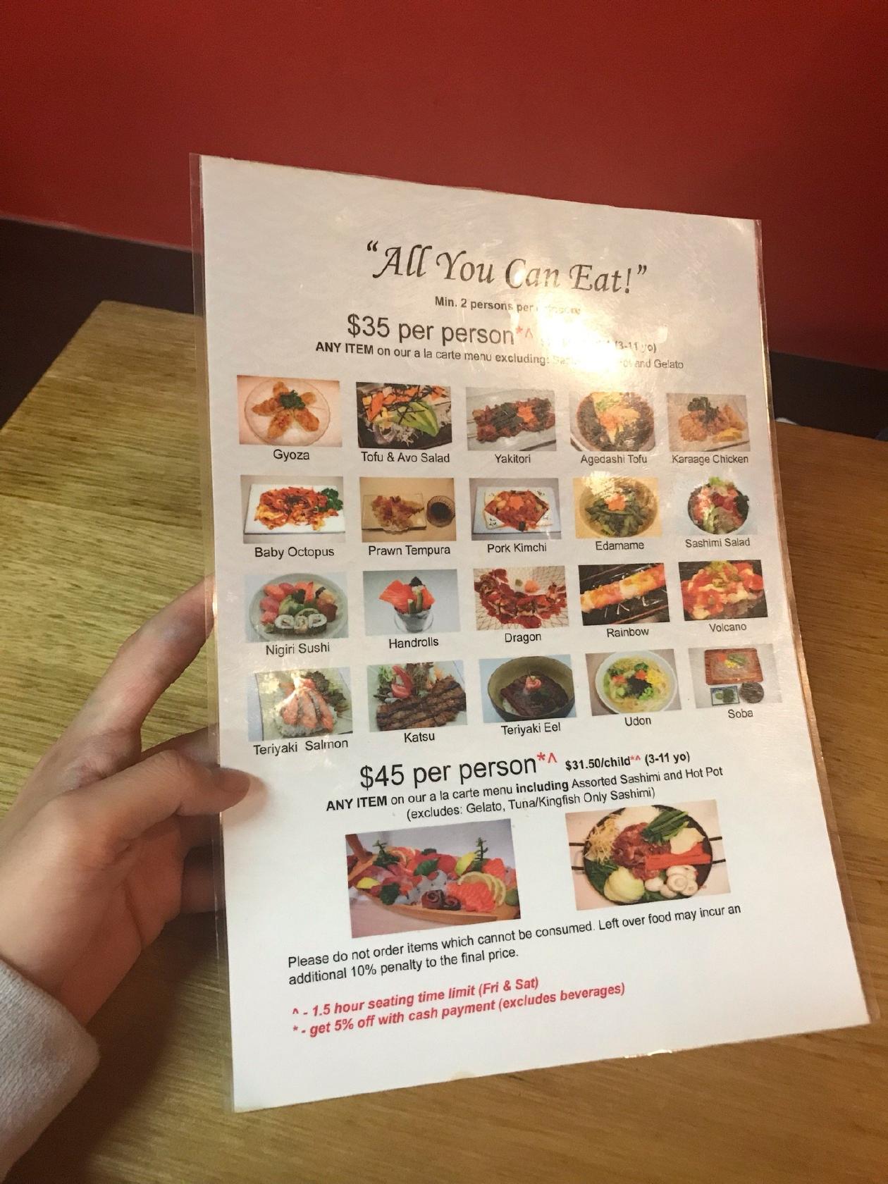 Menu at Kansai Japanese Restaurant, Sydney, B1/7-13 Hunter St