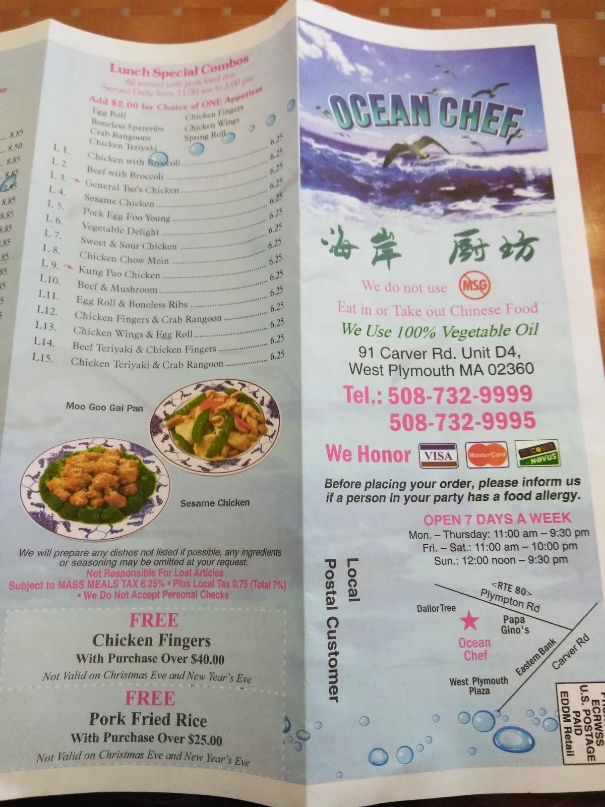 Menu at Ocean Chef restaurant, Plymouth