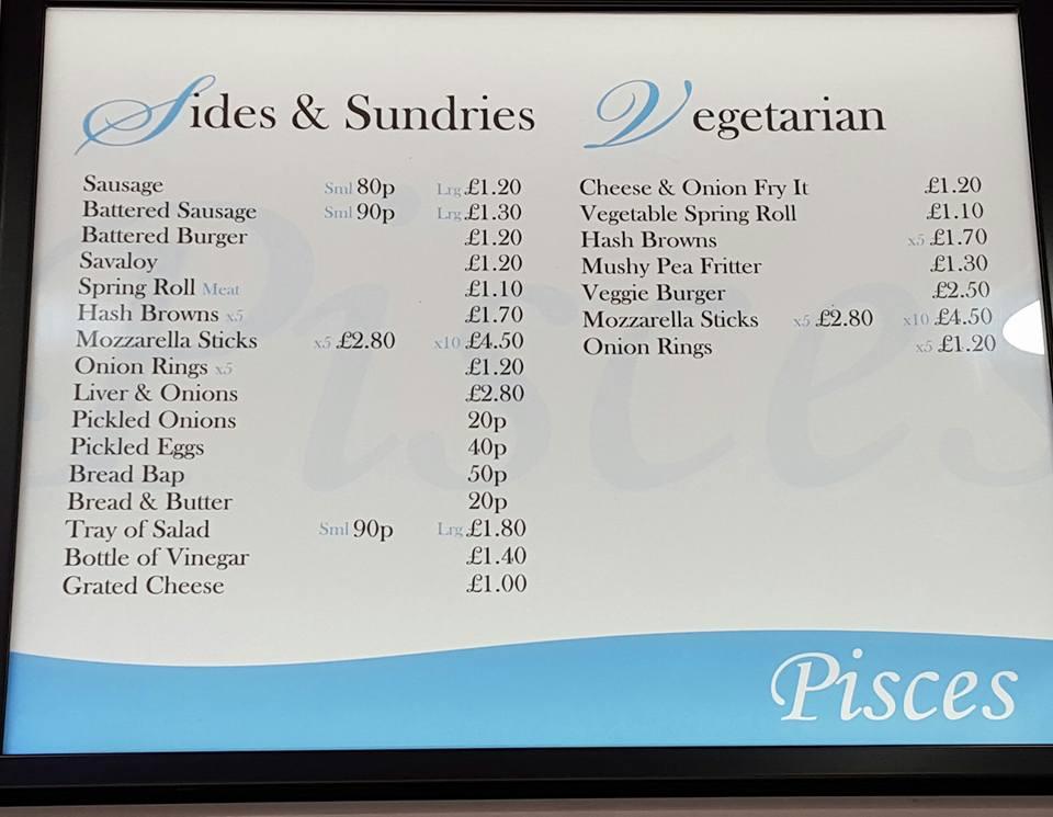 Menu at Pisces Fish Bar, Stoke-on-Trent