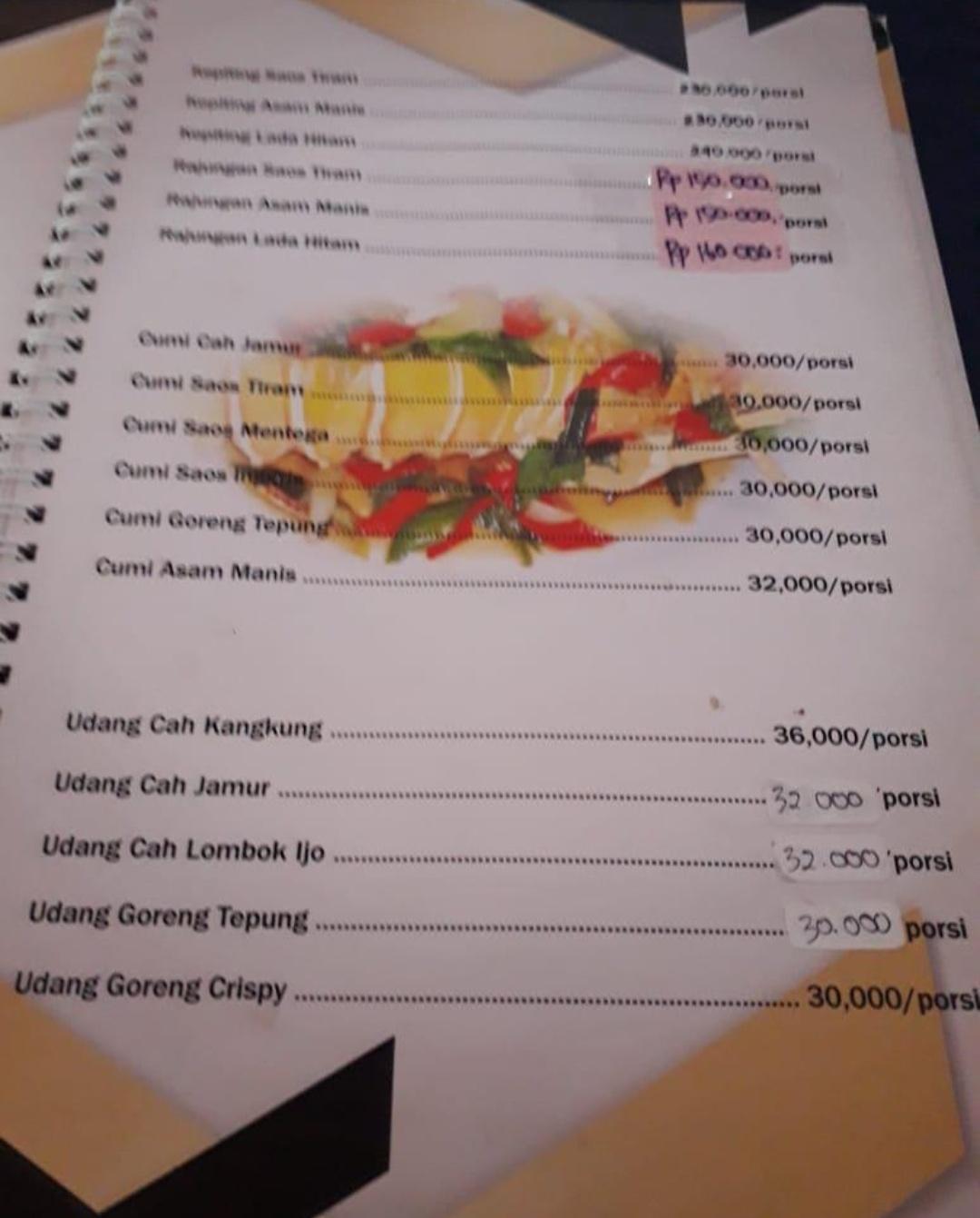 Menu at Samudra Seafood restaurant, Batang