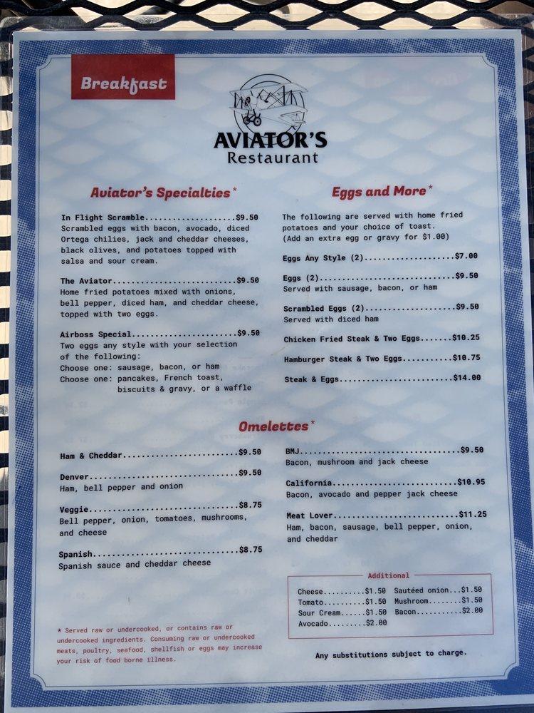Menu at Aviator's Restaurant & Catering, Sacramento