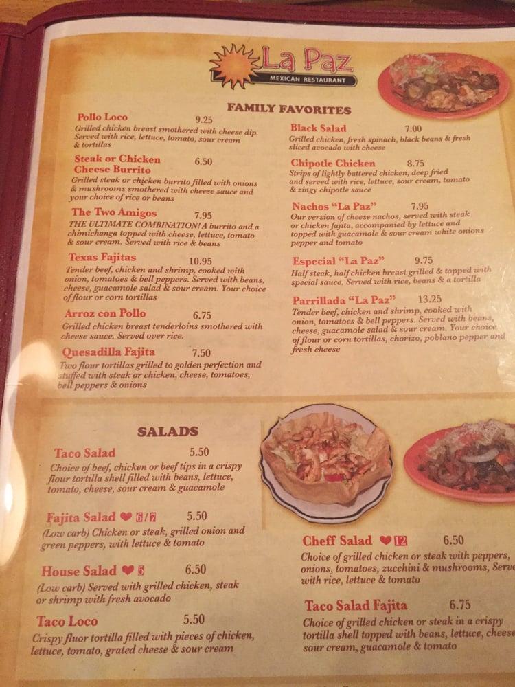 Menu at La Paz Mexican Restaurant & Grill, Boiling Springs