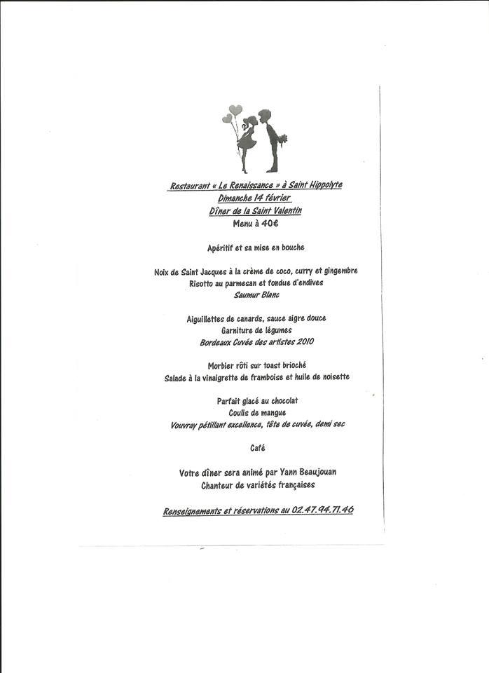Menu at Le Renaissance restaurant, Saint-Hippolyte