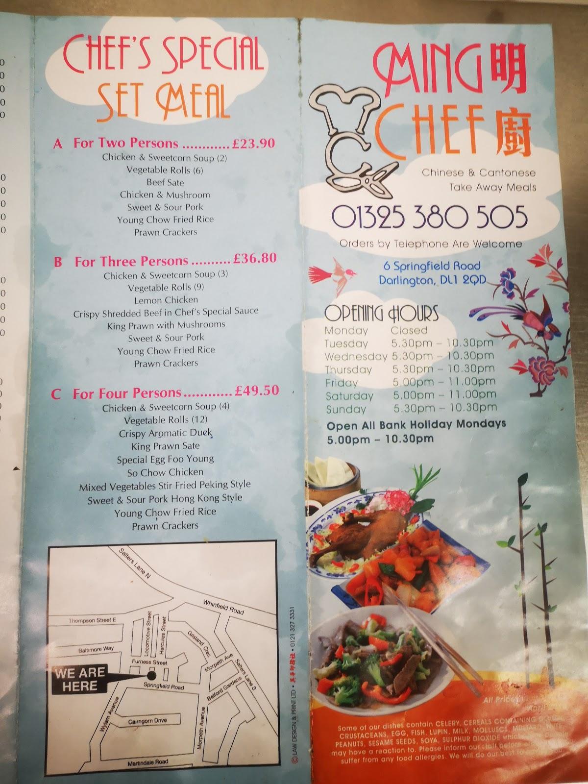 Menu at Ming Chef restaurant, Darlington