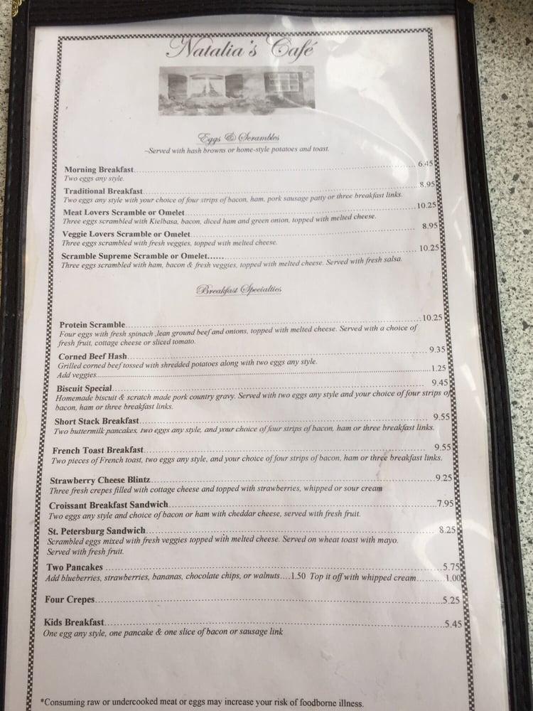 Menu at Natalia's Cafe, Camas