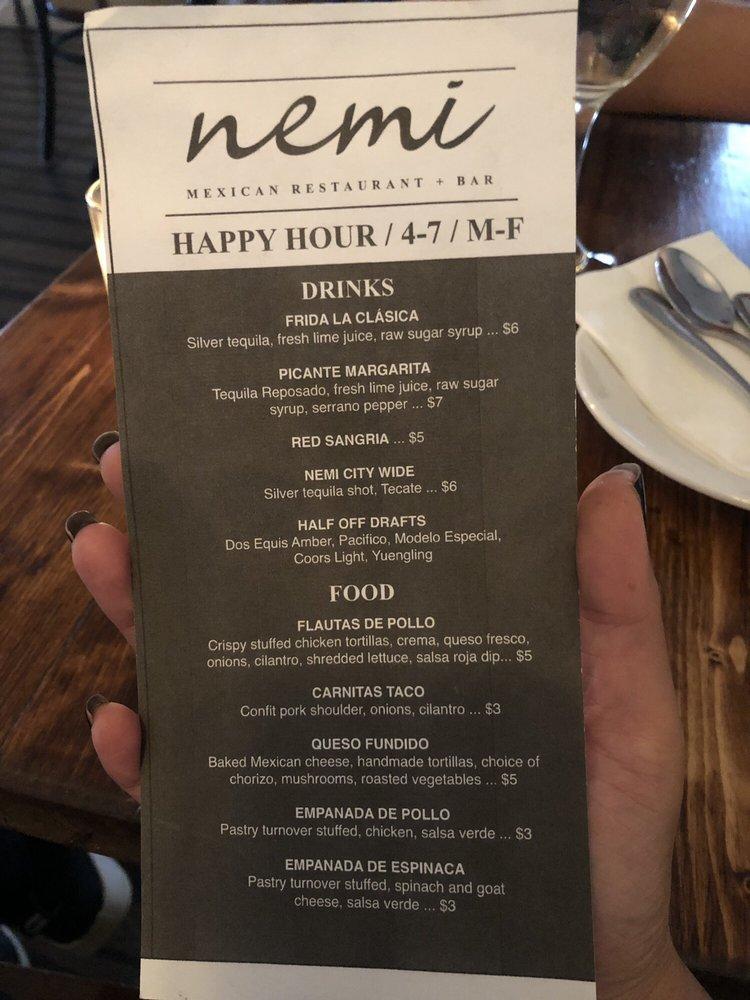 Menu at Nemi restaurant, Philadelphia