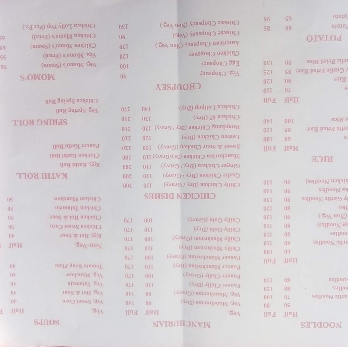 Menu at Noni Chinese Fast Food, New Delhi