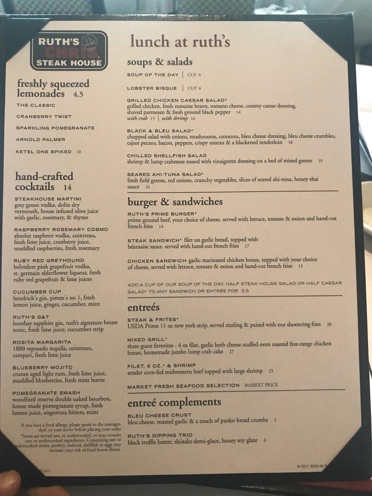 Menu at Ruth's Chris Steak House pub & bar, Irvine, Michelson Dr Suite A