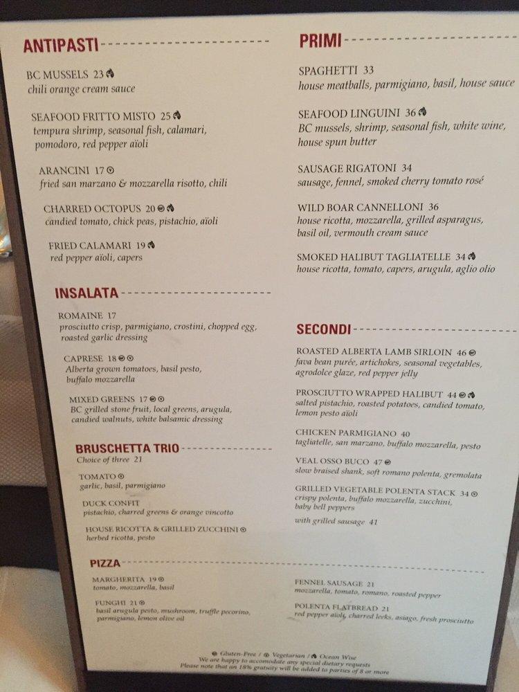 Menu at CASTELLO ITALIANA restaurant, Banff, 405 Spray Ave