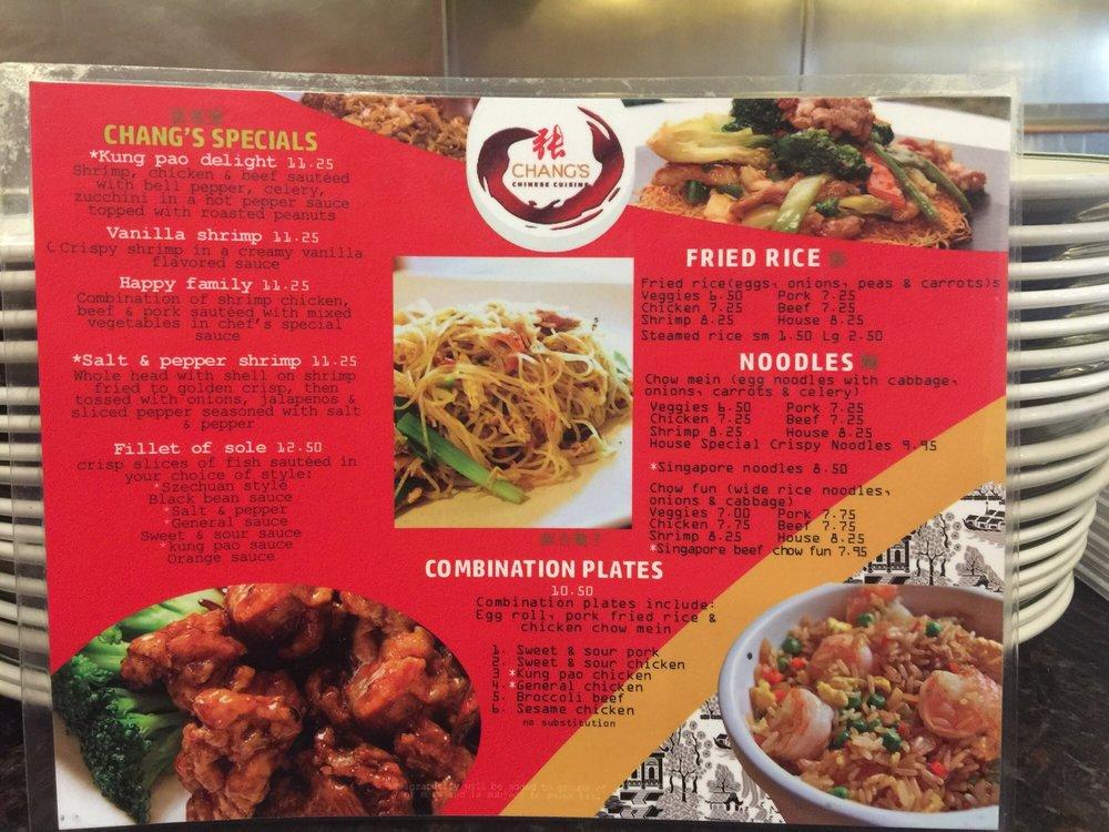 Menu at Chang's Chinese restaurant, Sacramento