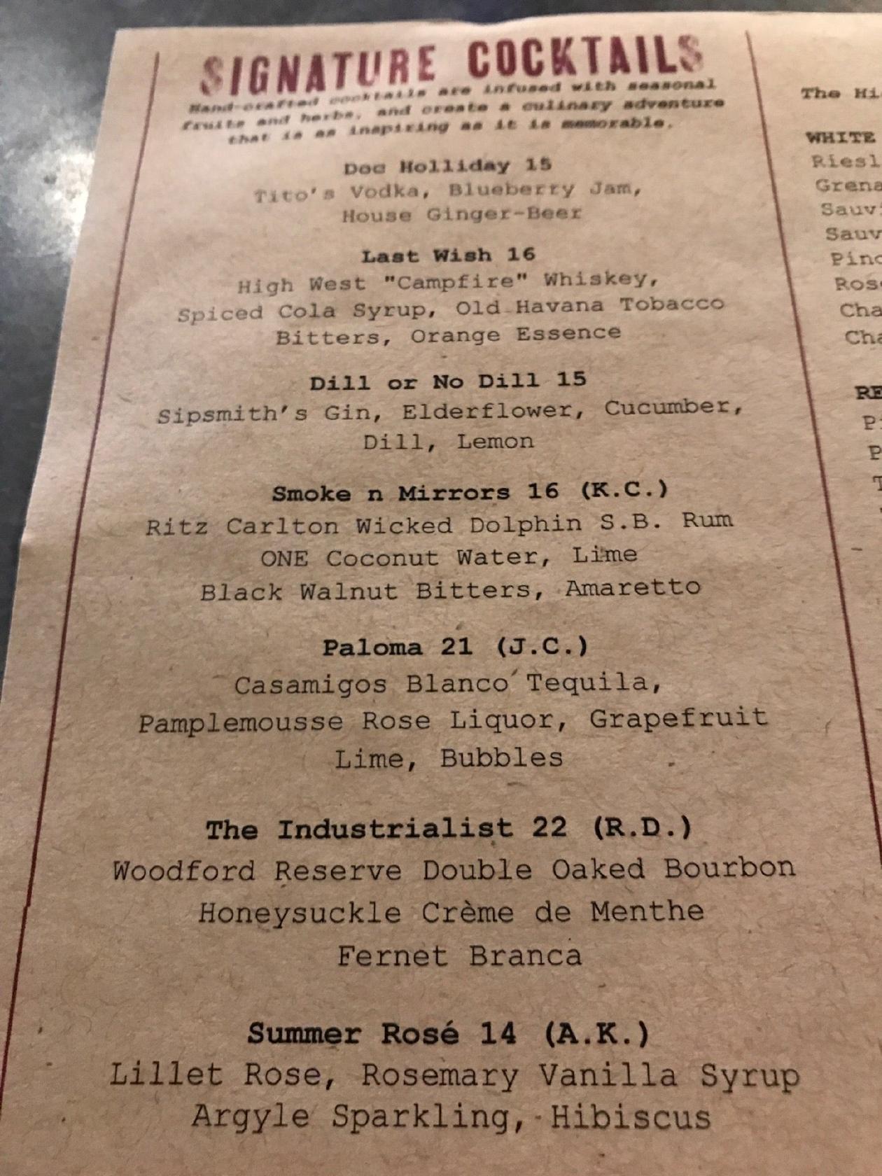 Menu at Highball & Harvest pub & bar, Orlando