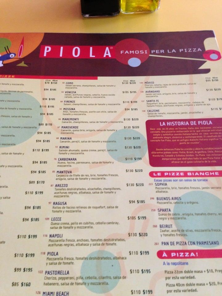 Menu at Piola restaurant, Ciudad López Mateos, Av. Santa Fe 482 - Local ...